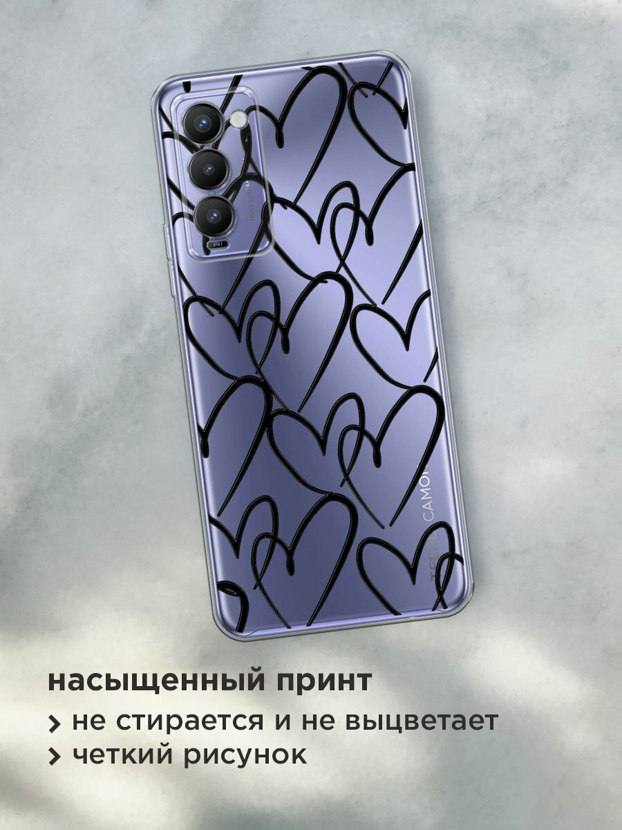 Чехол на Tecno Camon 18/18T / Текно Камон 18/18T с принтом "Hearts doodle black 1" — фото 1