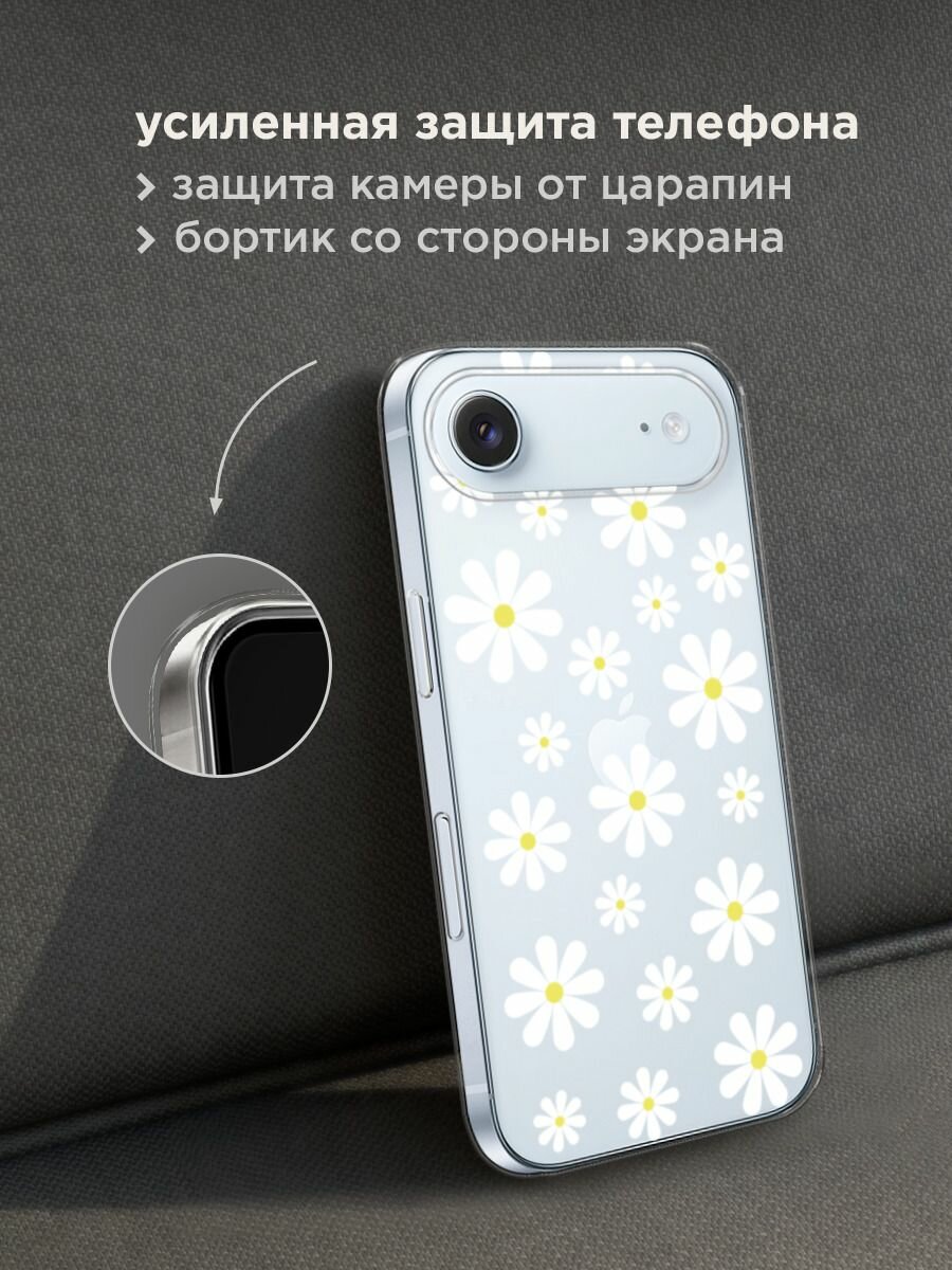 Чехол на Apple iPhone Air / Айфон Айр с принтом "Большие ромашки", прозрачный — фото 1