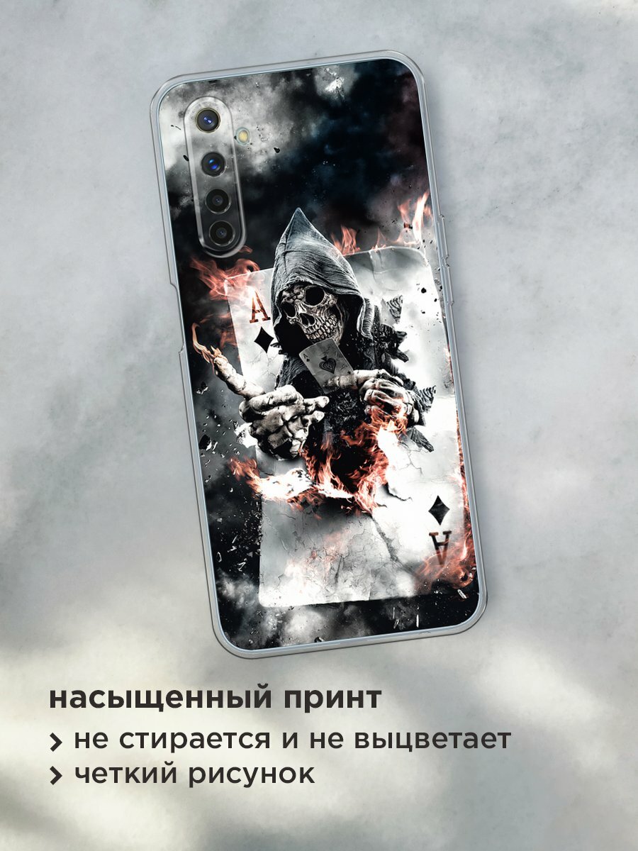 Чехол на Realme 6 / Реалми 6 с принтом "Карты черепа в капюшоне" — фото 1