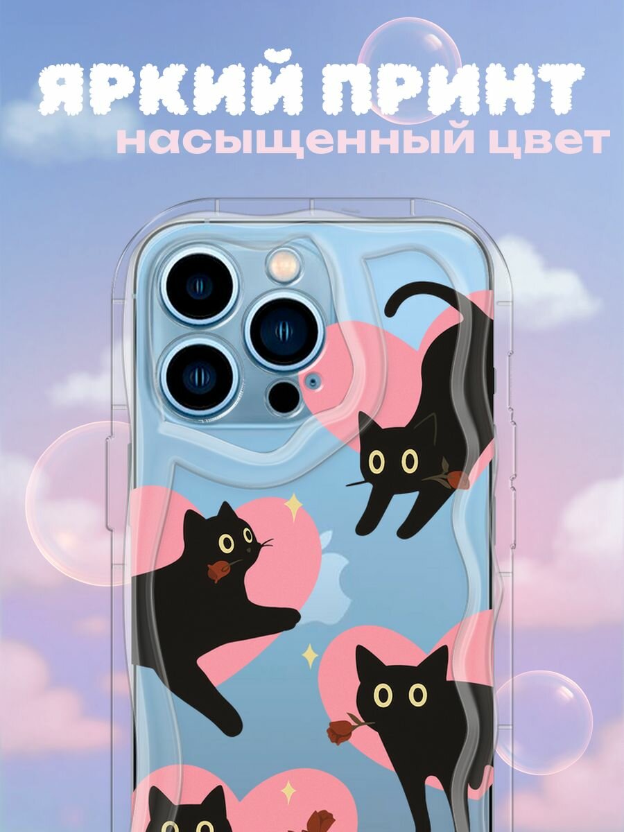 Чехол на Apple iPhone 13 Pro / Айфон 13 Pro с принтом "Котики с розой" — фото 1