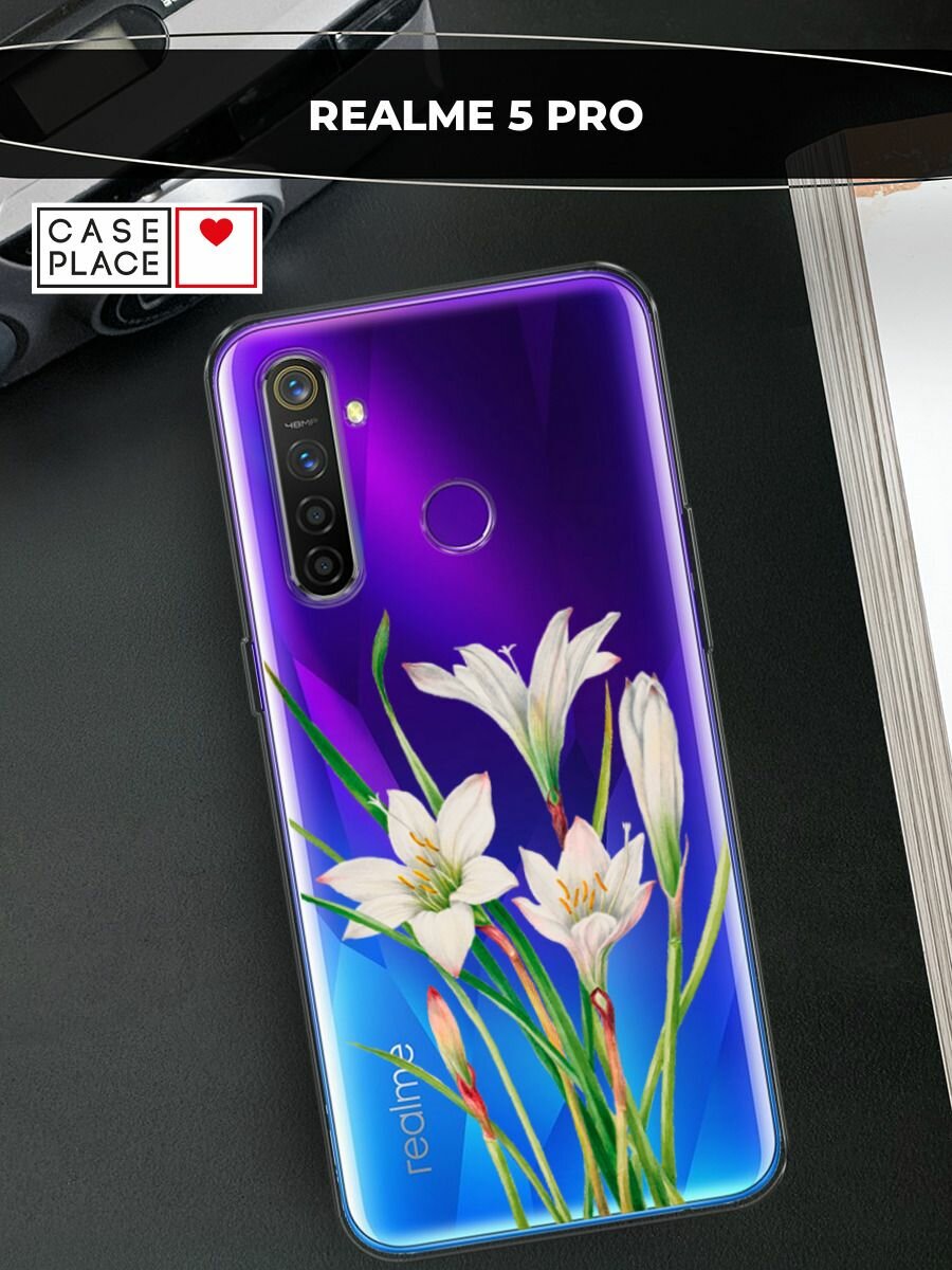 Чехол на Realme 5 Pro / Реалми 5 Про с принтом "White lily", прозрачный