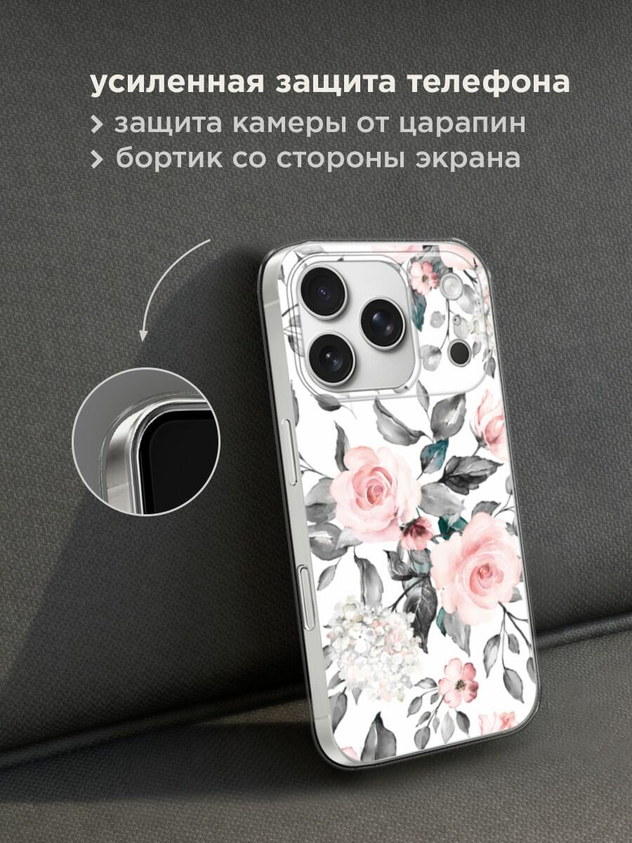 Чехол на Apple iPhone 17 Pro / Айфон 17 Про с принтом "Розы на белом" — фото 1