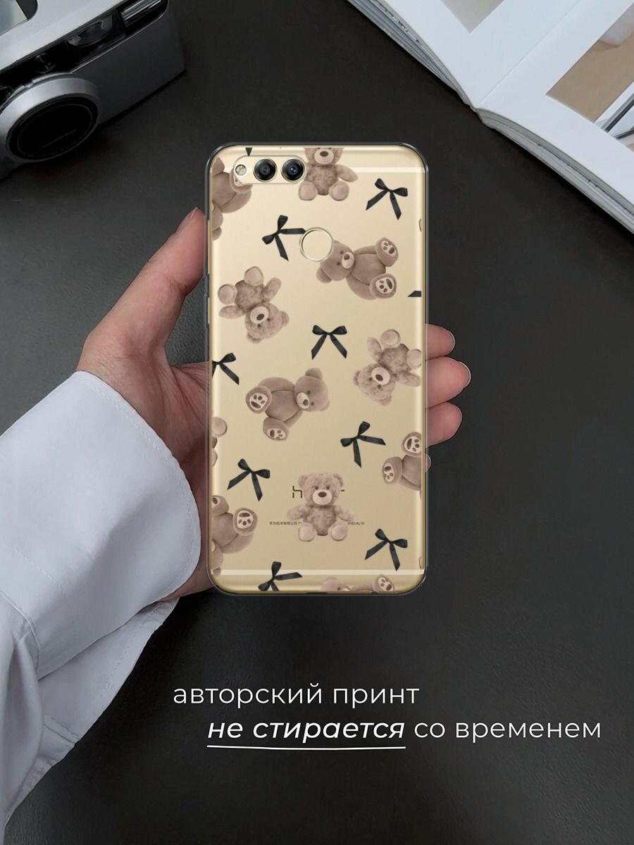 Чехол на Honor 7X / Хонор 7Х с принтом "Плюшовые мишки 2", прозрачный — фото 1