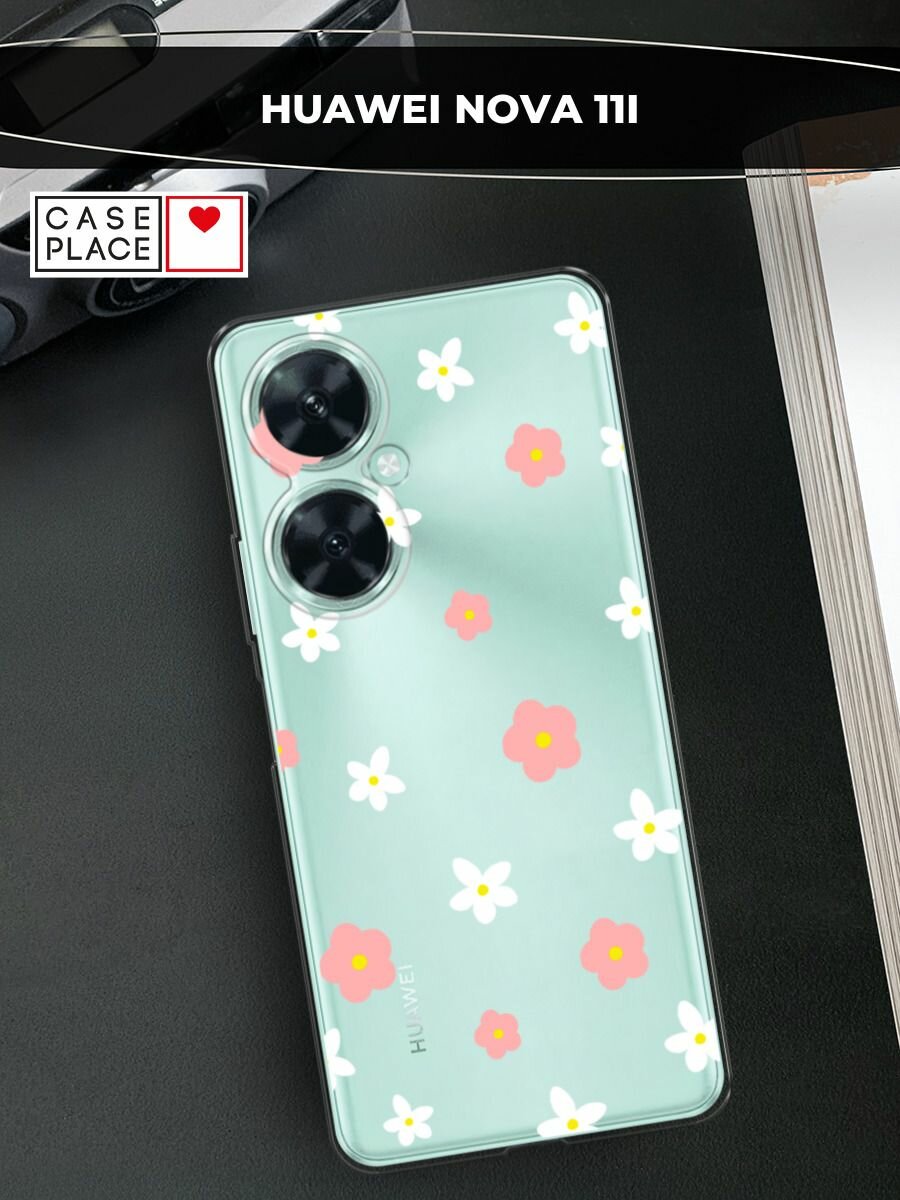 Чехол на Huawei Nova 11i / Хуавей Нова 11i с принтом "Розовые и белые цветы", прозрачный