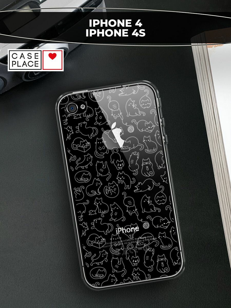 Чехол на Apple iPhone 4/4S / Айфон 4/4S с принтом "Шкодливые котики линии", прозрачный