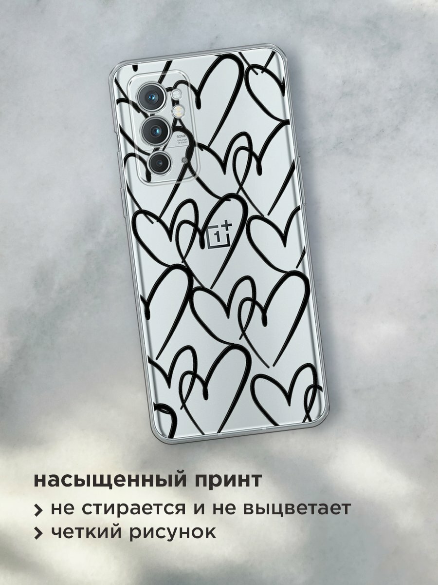 Чехол на OnePlus 9RT / ВанПлас 9RT с принтом "Hearts doodle black 1" — фото 1