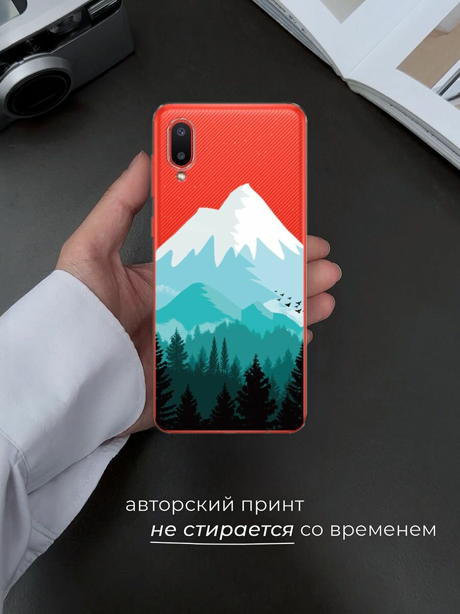 Чехол на Samsung Galaxy A02 / Самсунг Галакси А02 с принтом "Синяя снежная гора", прозрачный — фото 1