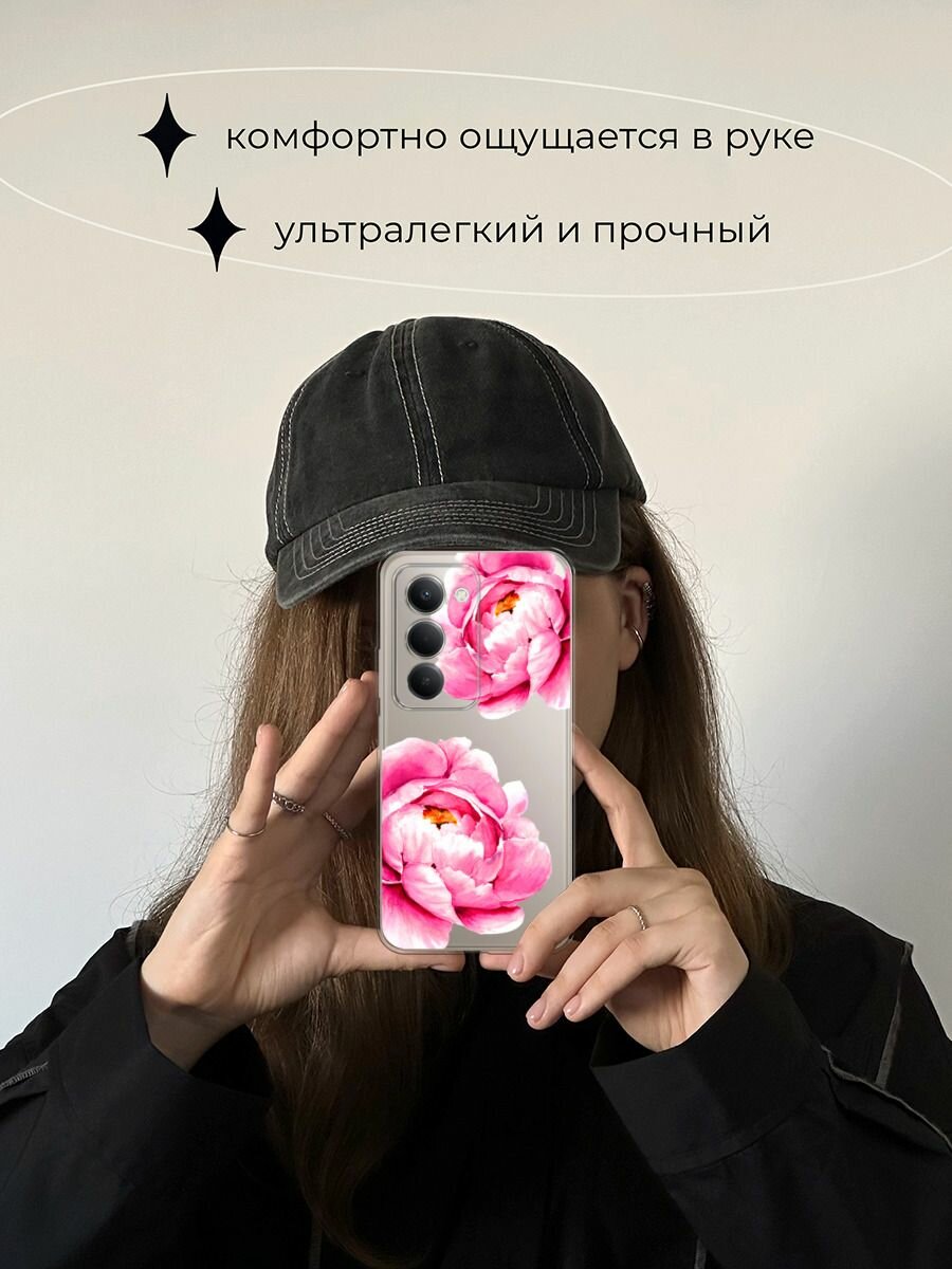 Чехол на Xiaomi Redmi 15 / Сяоми Редми 15 с принтом "Open peonies", прозрачный — фото 1