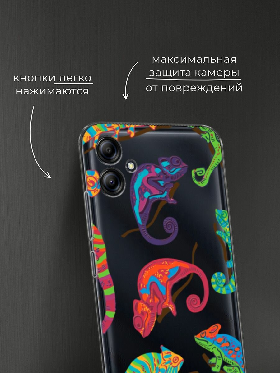 Чехол на Samsung Galaxy A04e / Самсунг A04e с принтом "Яркие хамелеоны" — фото 1