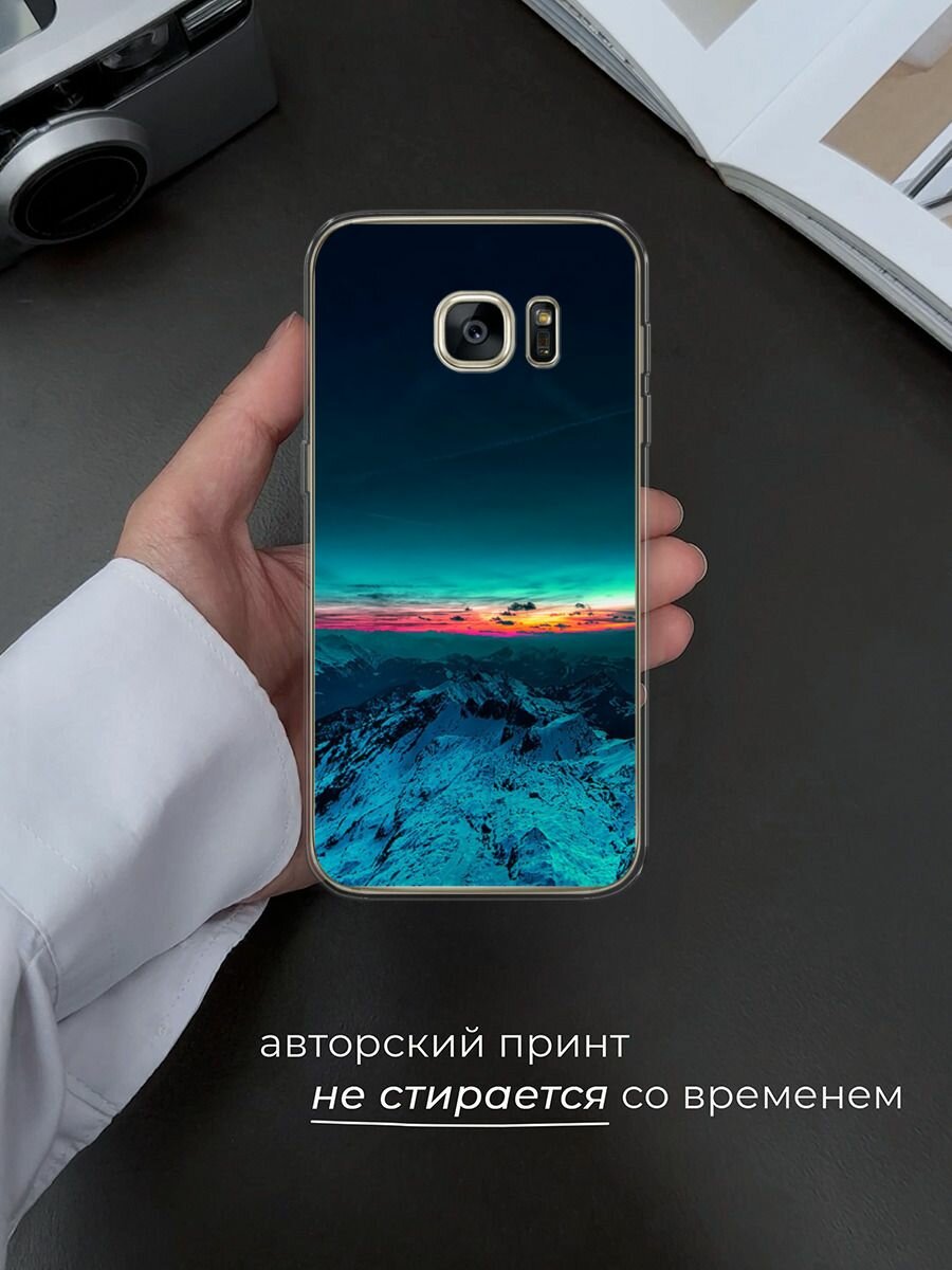 Чехол на Samsung Galaxy S7 / Самсунг Галакси С 7 с принтом "Закат в горах" — фото 1
