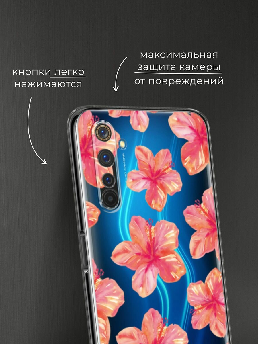 Чехол на Realme 6 Pro / Реалми 6 Про с принтом "Pink flowers" — фото 1