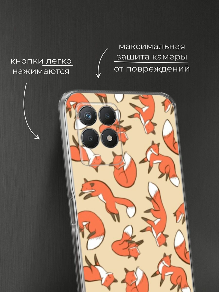 Силиконовый чехол на Realme 8i / Реалми 8i с принтом "Лисички фон" — фото 1