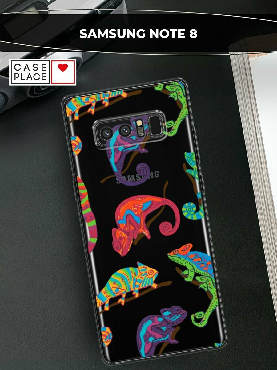 Чехол на Samsung Galaxy Note 8 / Самсунг Галакси Нот 8 с принтом "Яркие хамелеоны"