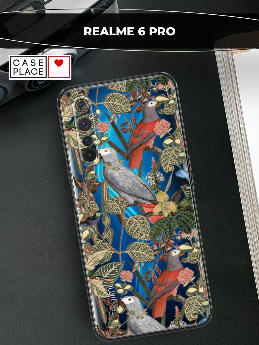 Чехол на Realme 6 Pro / Реалми 6 Про с принтом "Tropical pattern", прозрачный
