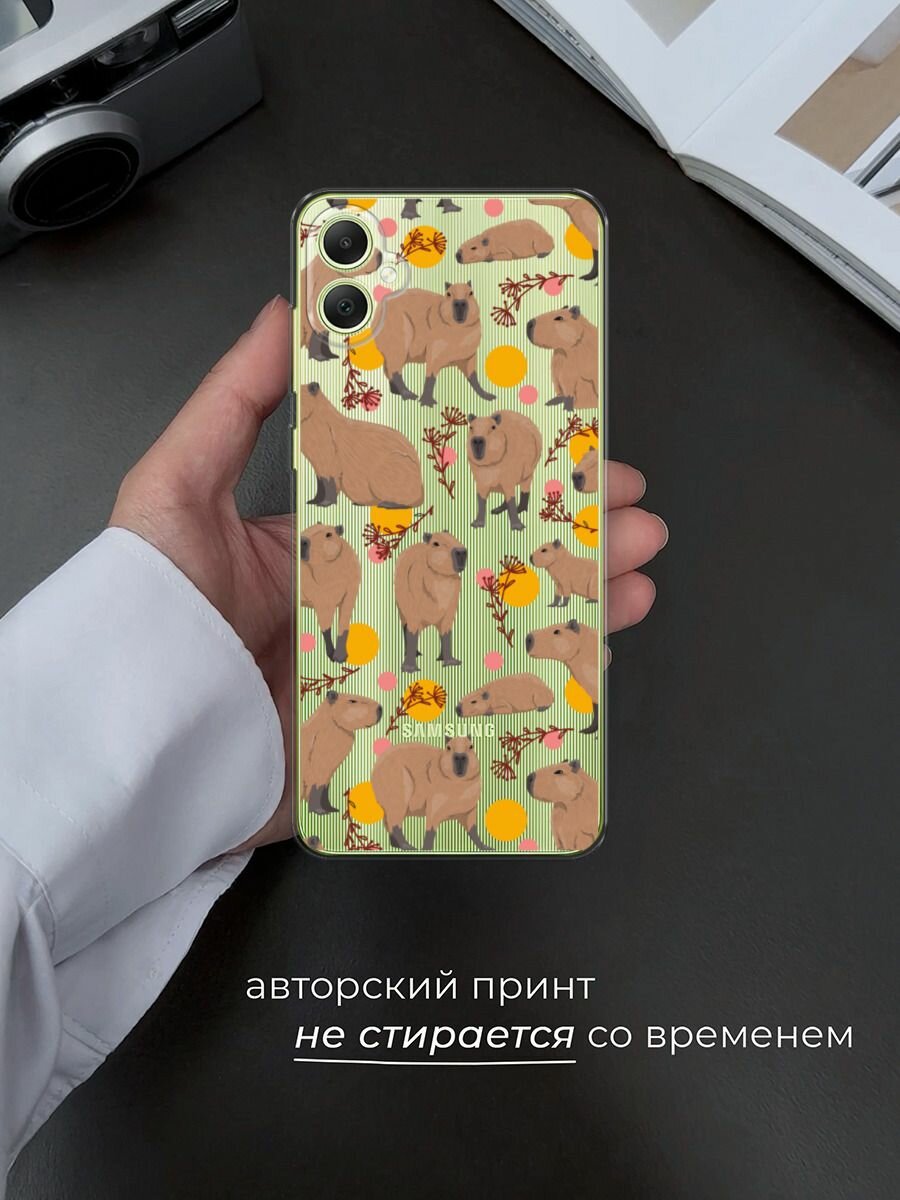 Чехол на Samsung Galaxy A05 / Самсунг Галакси A05 с принтом "Капибара паттерн", прозрачный — фото 1
