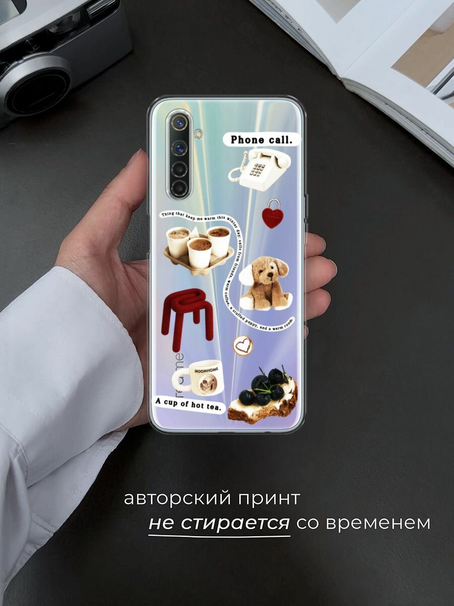 Чехол на Realme 6 / Реалми 6 с принтом "Phone call", прозрачный — фото 1