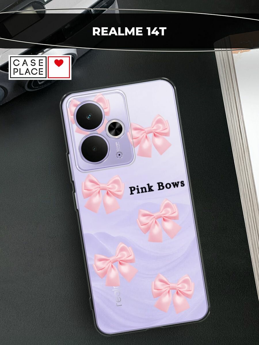 Чехол на Realme 14T / Реалми 14Т с принтом "Pink Bows", прозрачный