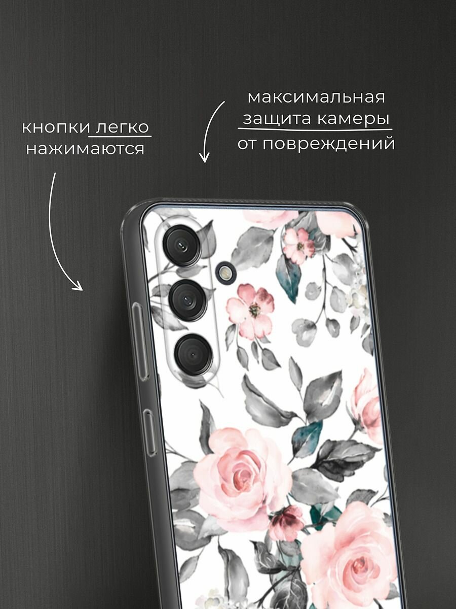 Чехол на Samsung Galaxy M55 / Самсунг M55 с принтом "Розы на белом" — фото 1