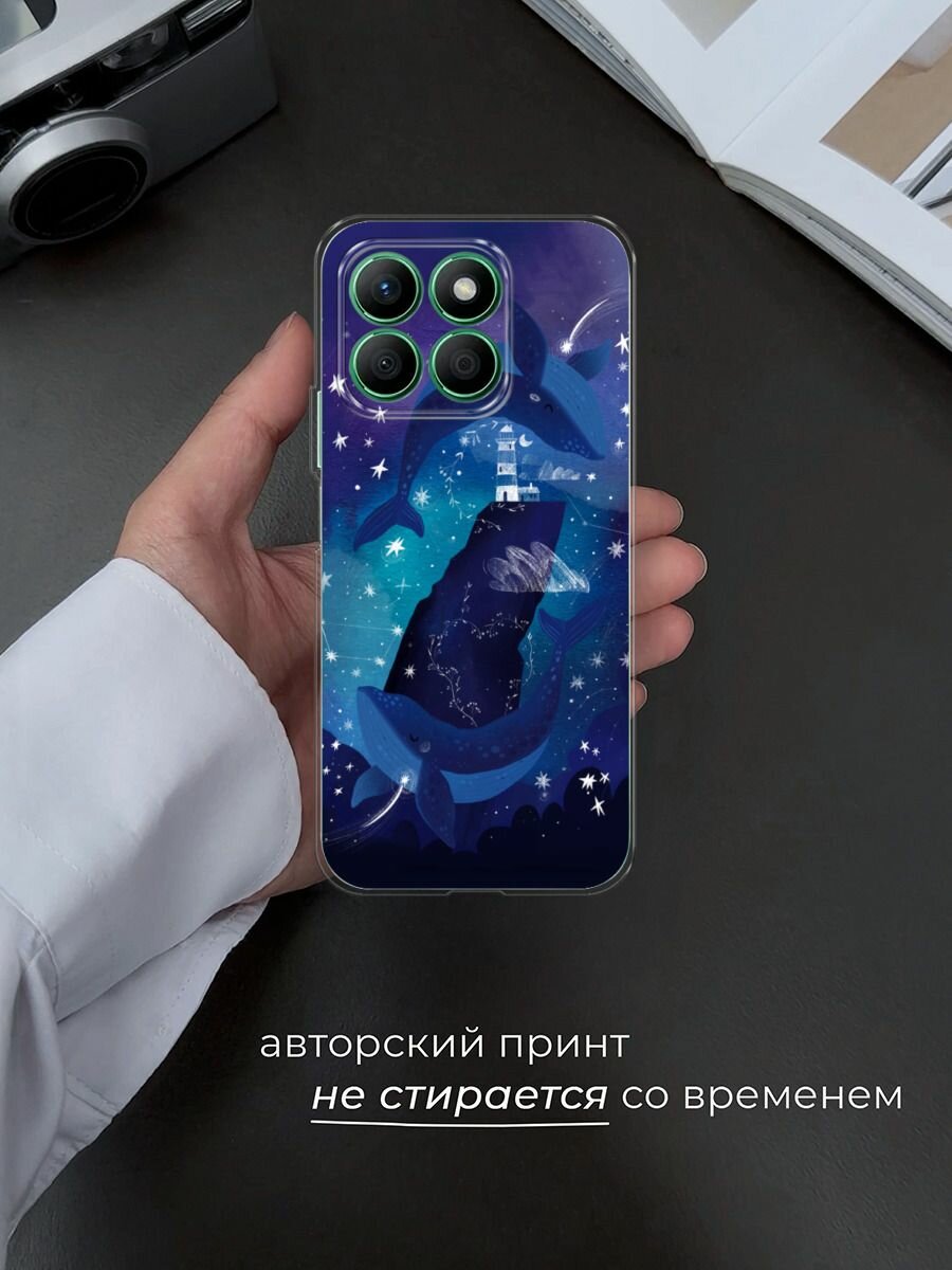 Силиконовый чехол на Honor X8B / Хонор X8B с принтом "Ночные киты" — фото 1