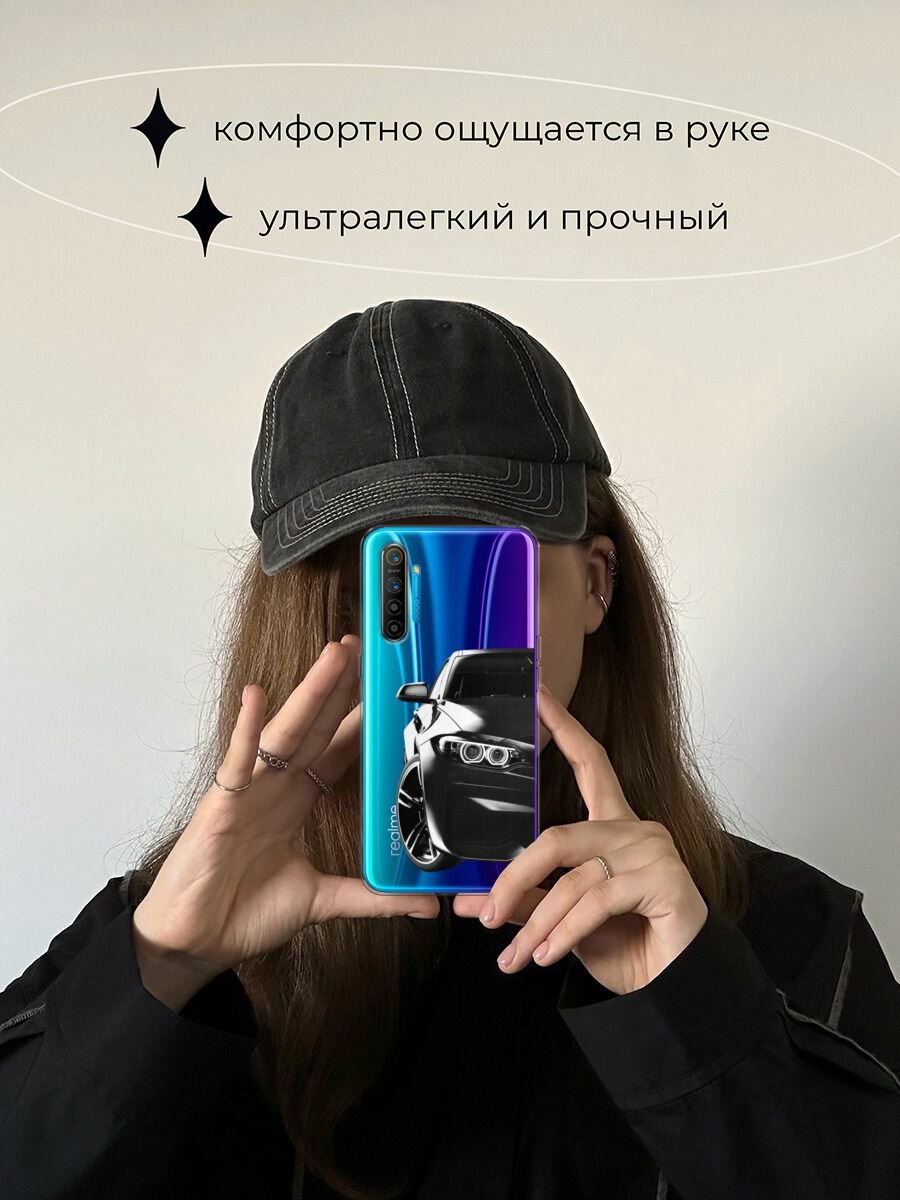 Чехол на Realme XT / Реалми XT с принтом "Крутая черная машина", прозрачный — фото 1