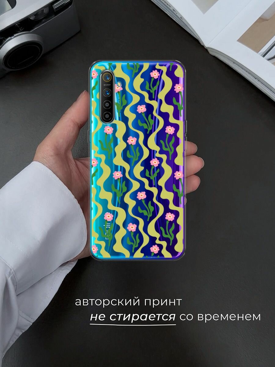 Чехол на Realme XT / Реалми XT с принтом "Волнующие цветы", прозрачный — фото 1