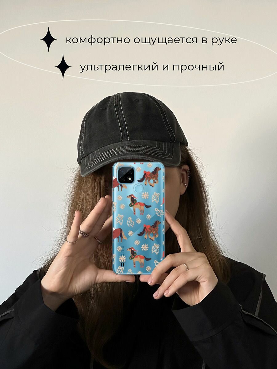 Чехол на Realme C21 / Реалми С21 с принтом "Новогодние лошадки 2" — фото 1