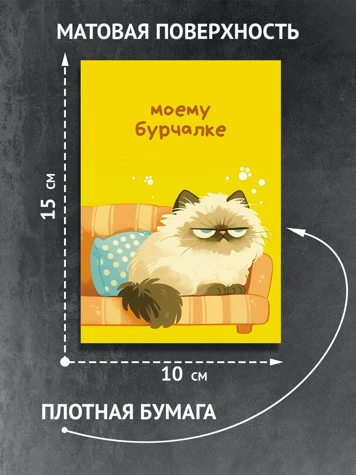 Подарочная открытка со смешной иллюстрацией персидского кота "Моему бурчалке" с днем рождения, с юбилеем, без повода