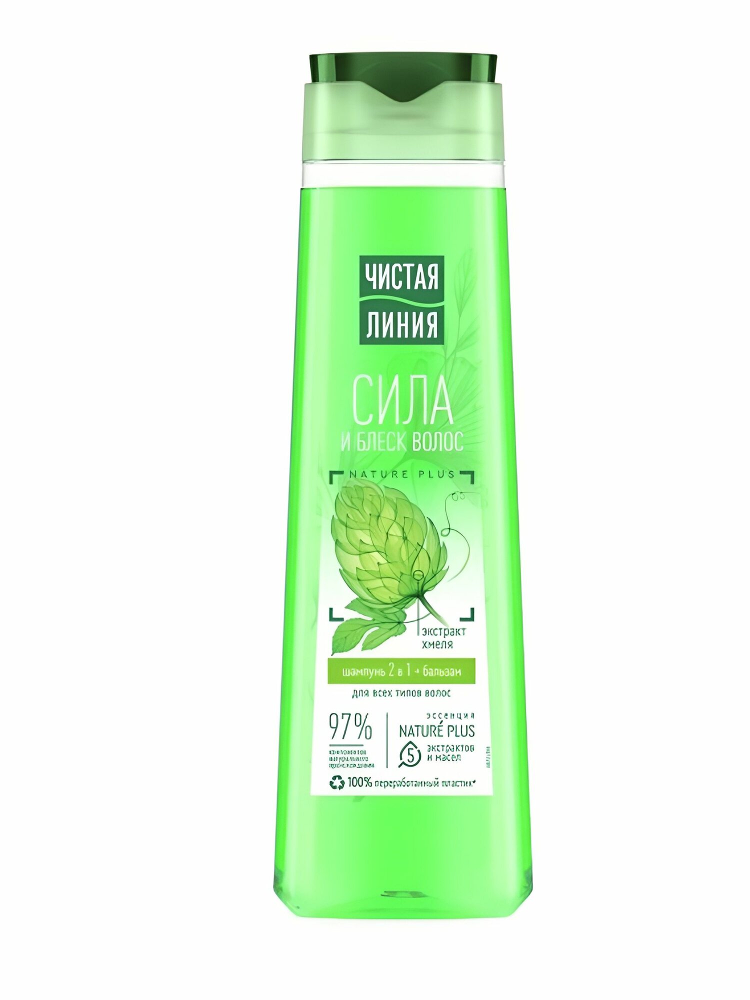 Шампунь Чистая Линия Сила и густота 2в1 Хмель и репейное масло для всех типов волос, 400 мл