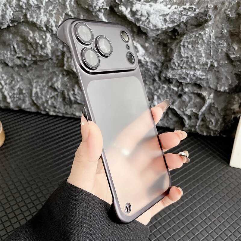 Матовый чехол для телефона из ПК с безрамным покрытием для iPhone Air 17, 16, 15, 14, 13, Pro Max, защитная пленка для объектива, ультратонкая полупрозрачная задняя крышка Айфон 16 Про Макс, Black