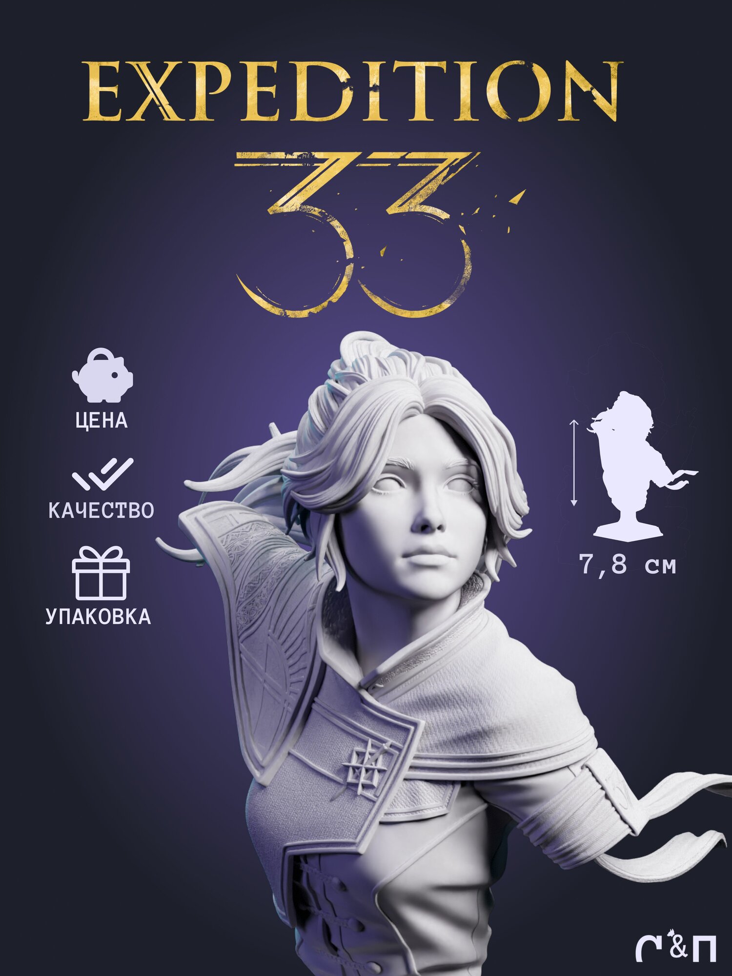 Фигурка бюст Маэль (Maelle) из игры Expedition 33 под покрас 7,8 см