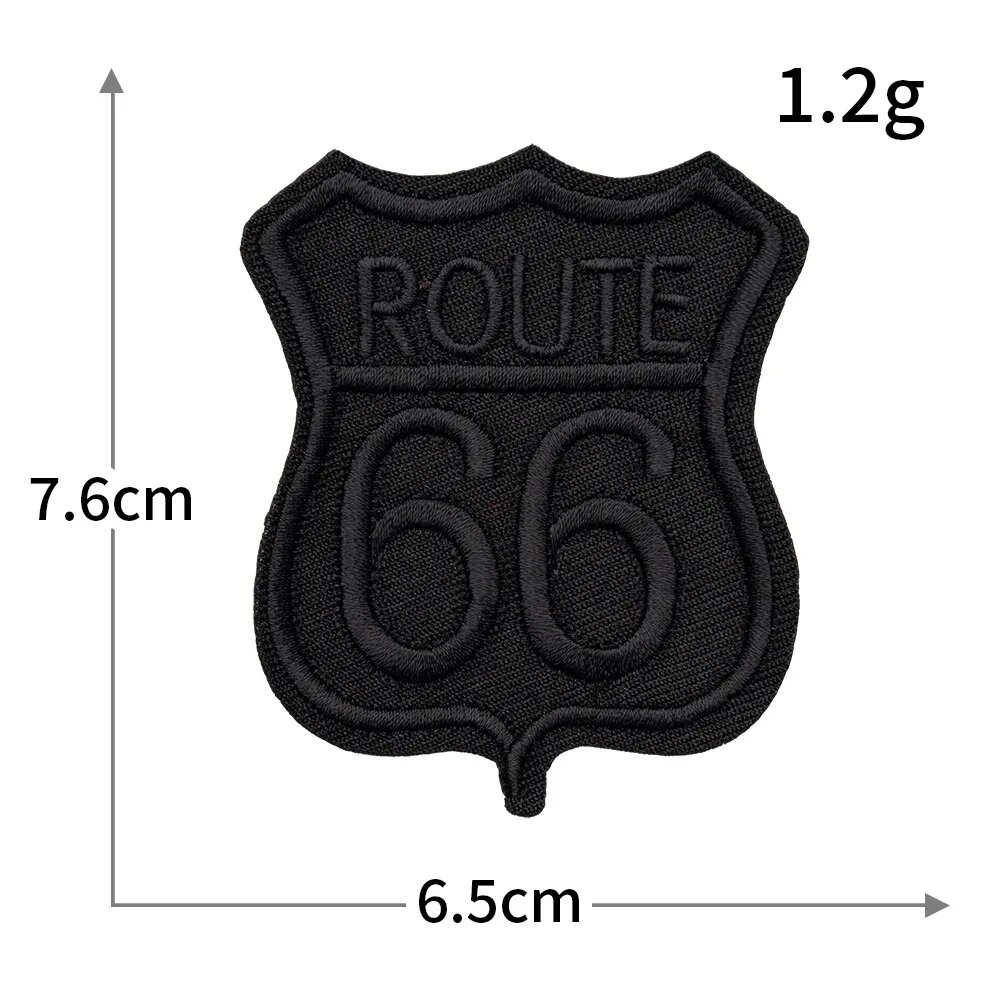 Вышитая заплатка Route 66, черная, 6.5x7.6 см, S0732