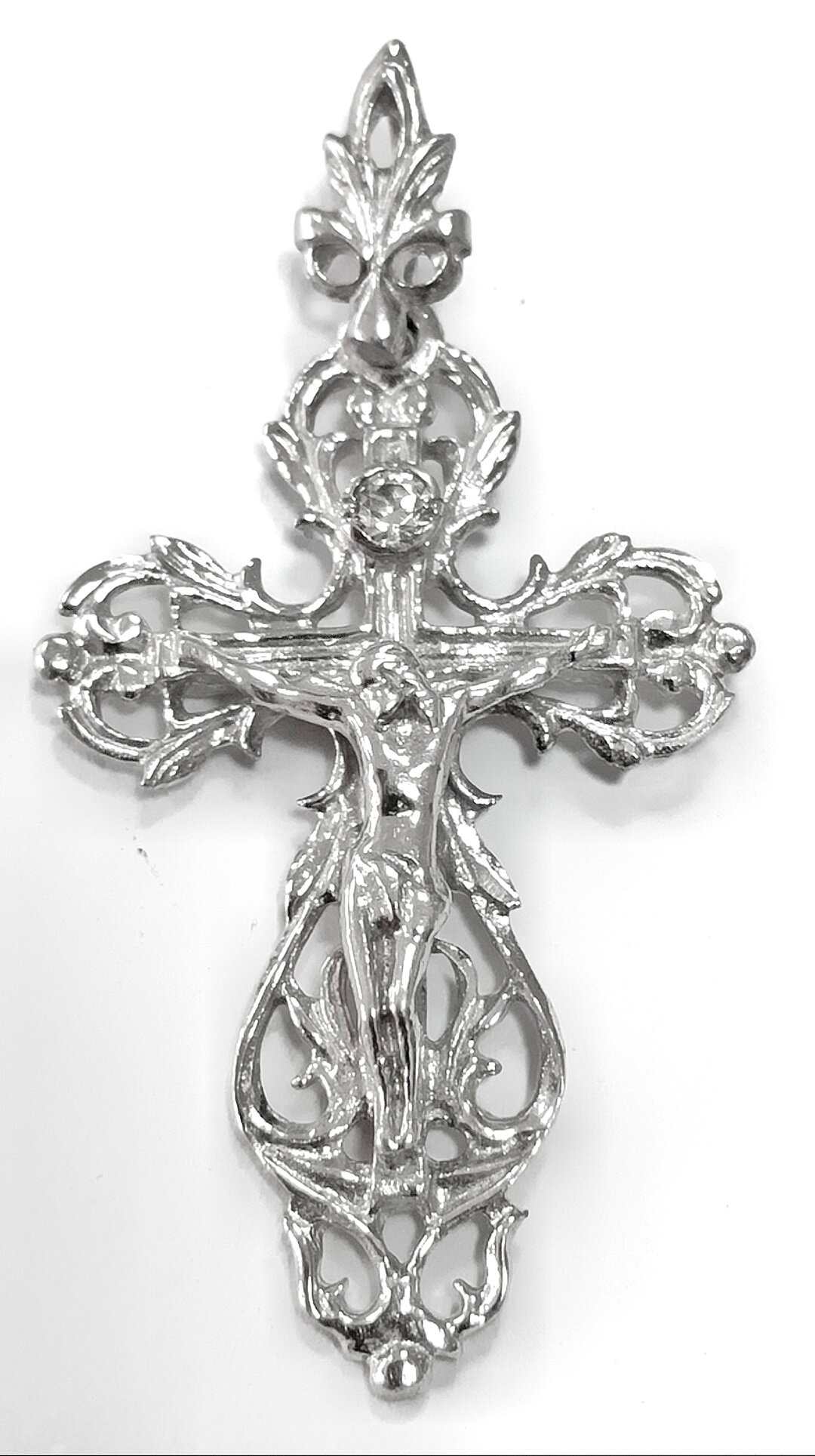 Крестик, серебро, 925 проба, родирование, фианит