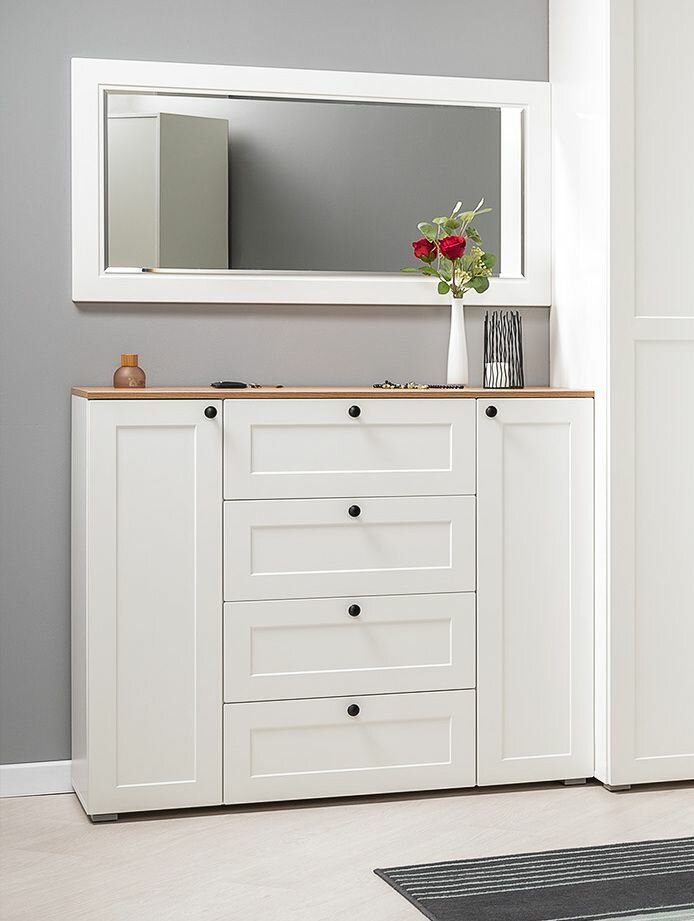 Остин Комод, Белый PE шагрень, Дуб Золотой 065 R, белая шагрень 4101 ПВХ