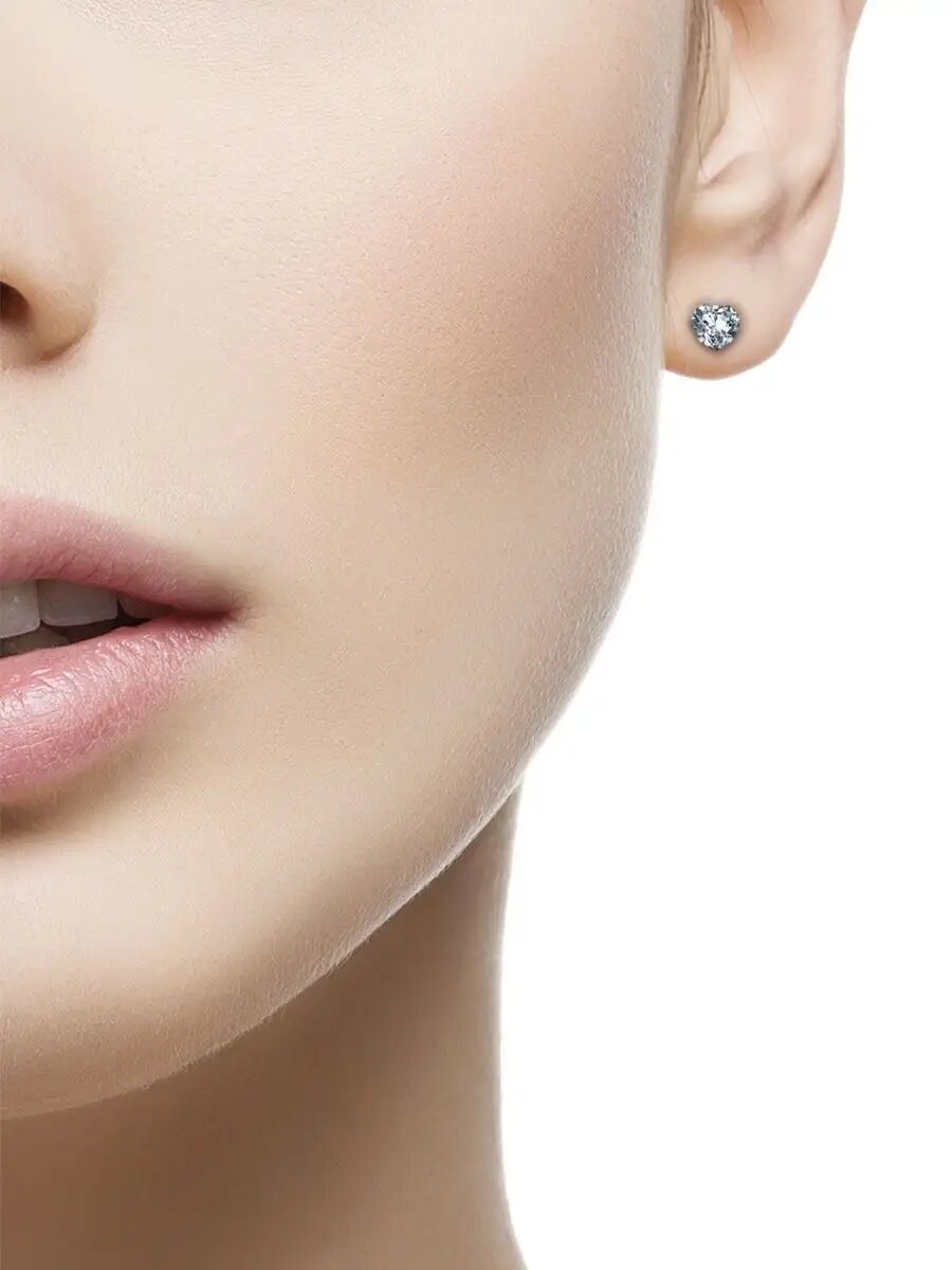 Серьги пусеты, серебро, 925 проба, фианит