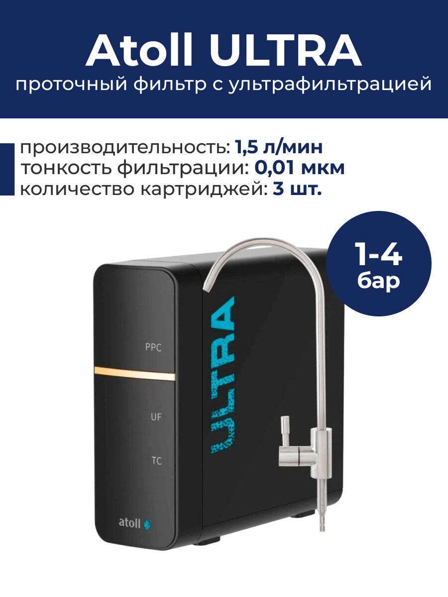 Ультрафильтрационный питьевой фильтр atoll ULTRA для воды под мойку для мягкой воды