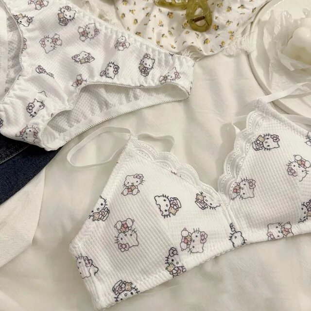 Комплект бикини Sanrio Hello Kitty - симпатичное женское нижнее белье с аниме-подборкой, бюстгальтер и трусики - удобное женское нижнее белье без косточек с мультяшным принтом, Размер: 36-80AB