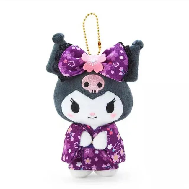 Кимоно Sanrio серии Cherry Blossom Kuromi Hello Kitty для девочек, плюшевая подвеска, милая кукла-собачка цвета корицы, брелок, украшение, подарок, Высота: около 12 см