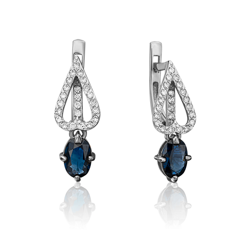 Серьги, белое золото, 585 проба, сапфир, бриллиант