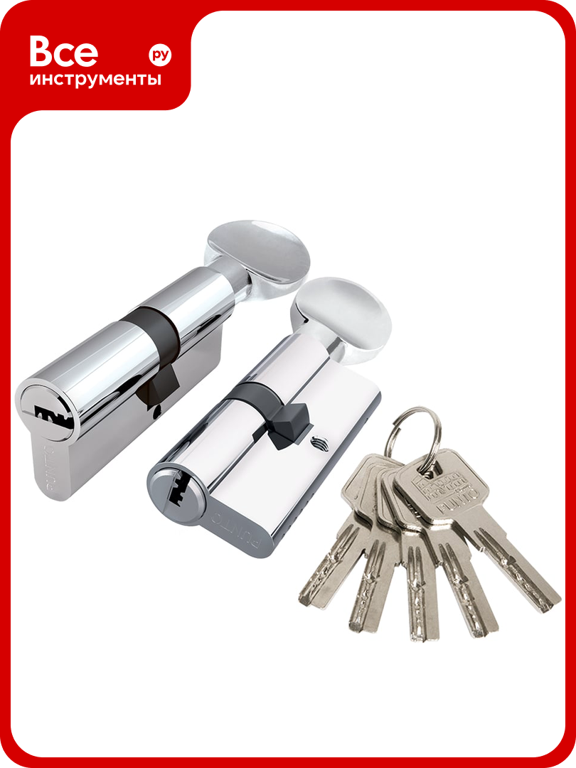 Цилиндровый механизм PUNTO Z3002Knob12055+10+55 с вертушкой CP хром 48053, двухсторонний, гальваническое покрытие