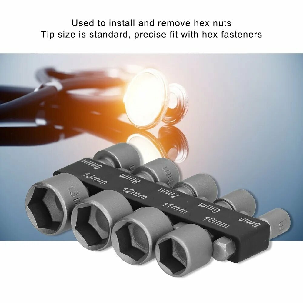 Набор шестигранных головок 5-13мм для электроинструмента с адаптером для эффективного монтажа гаек