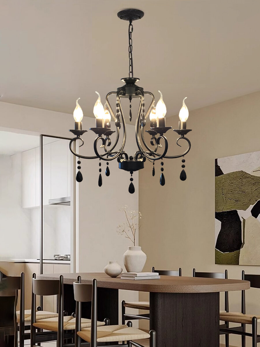 Люстра хрустальная, гостиная, чердак, спальня, черное, Люстра подвесная, E14, 40 Вт