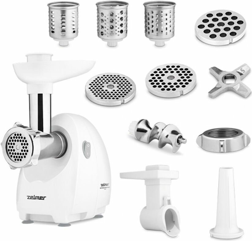 Мясорубка Zelmer ZMM 4048B, белая, защита от перегрузки, пластик, 30 см х 17 см х 21,5 см