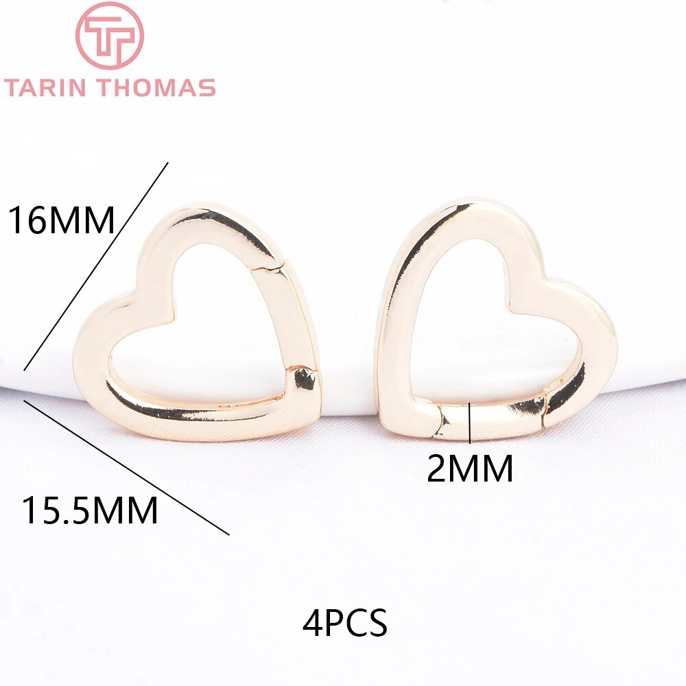 TARIN THOMAS сердечки-клипсы, 16 мм, 15.5 мм, 2 мм, 4 шт.