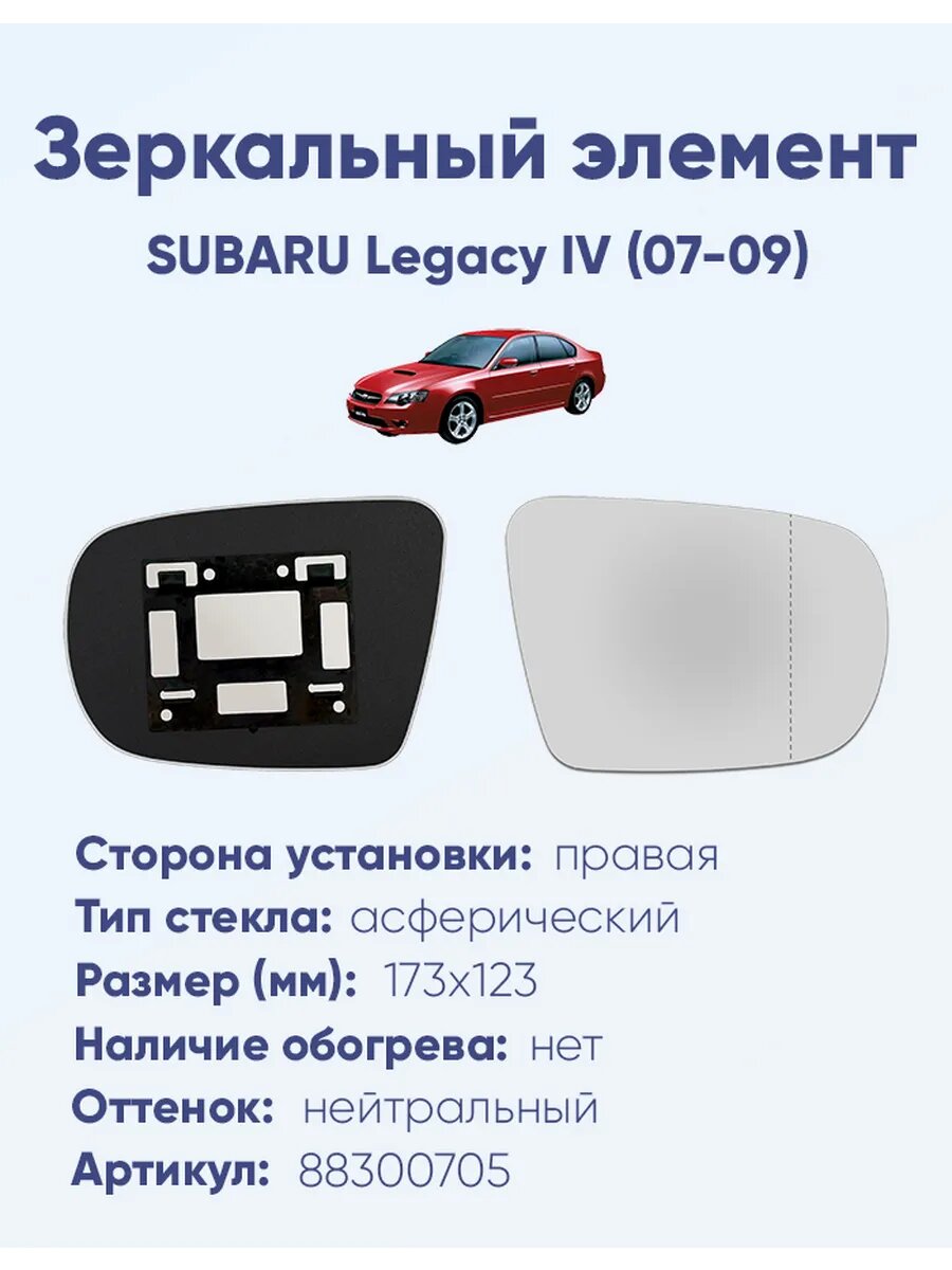 Зеркальный элемент правый SUBARU Legacy IV (07-09)A88300705