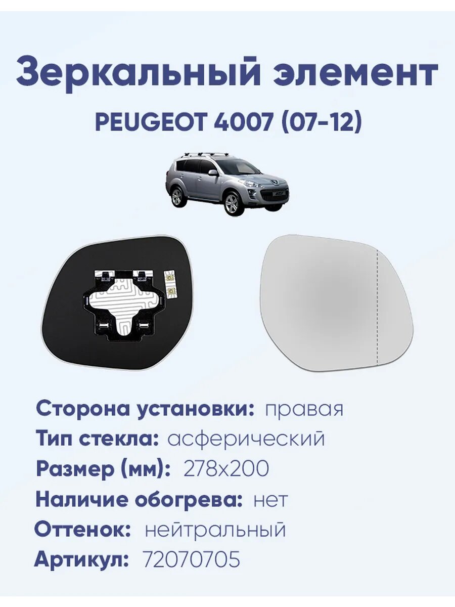 Зеркальный элемент правый PEUGEOT 4007 (07-12)A72070705