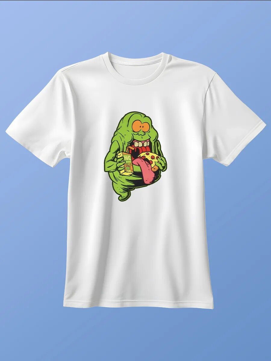 Футболка монстр ест пиццу юморный принт