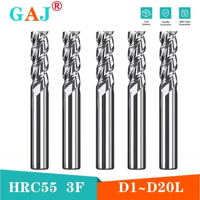 Фрезы GAJ HRC55 из карбида алюминия 3-х зубые 4-12мм 3.0x8Cx4Dx50L