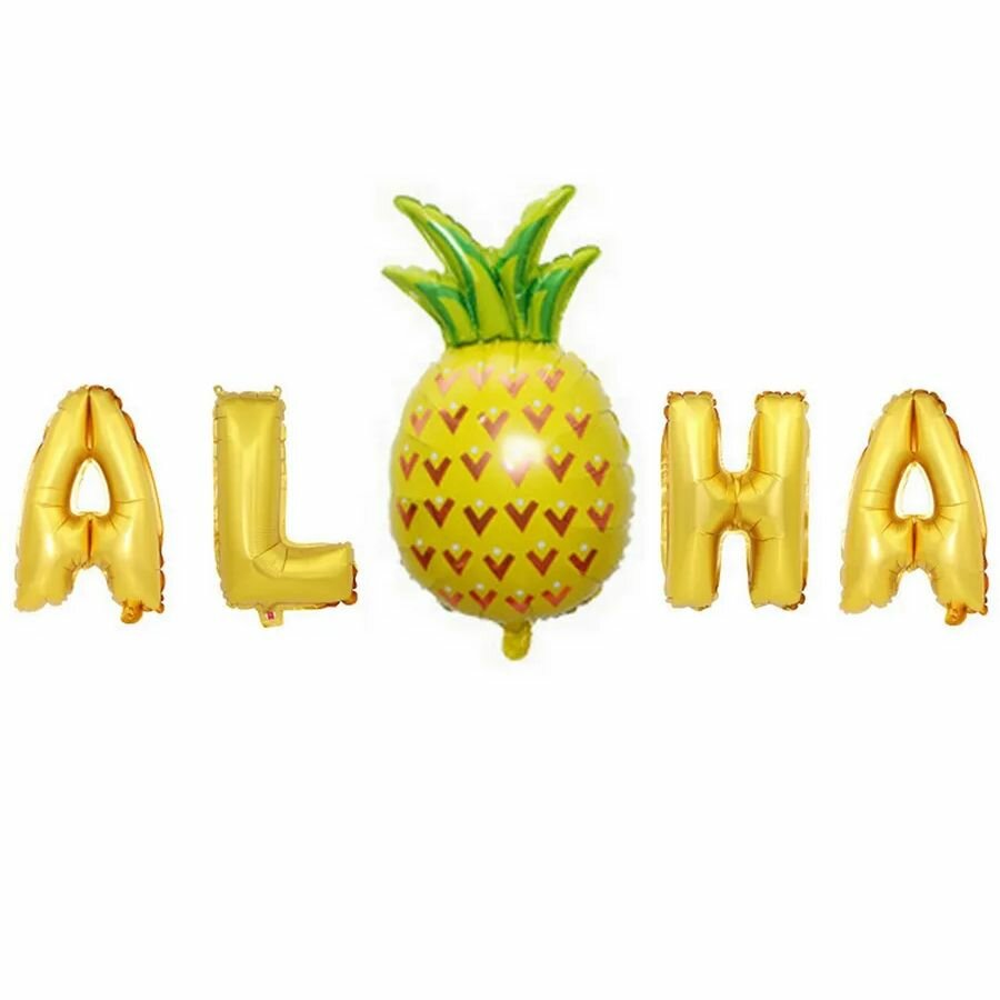 Набор фольгированых шаров ALOHA золото, размер буквы 46 см, Гавайская вечеринка