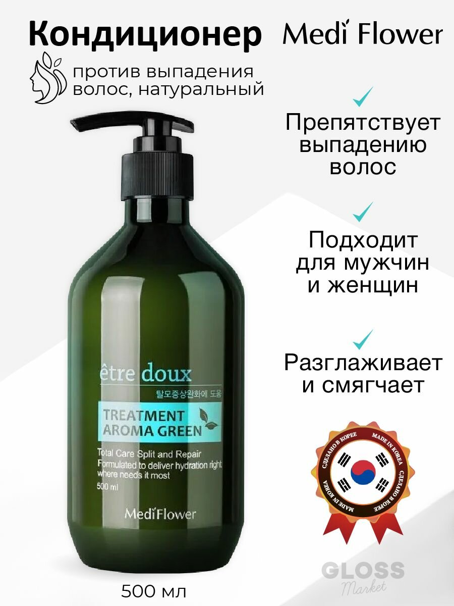 Medi Flower Укрепляющая маска для волос против выпадения волос с морским комплексом Etre Doux Aroma Green Hair Treatment 500 мл