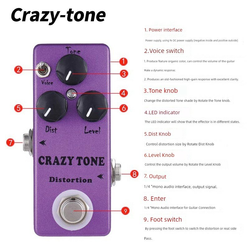 Эффект-педаль Crazy-Tone Distortion, реплика Suhr Riot для динамических гитарных эффектов